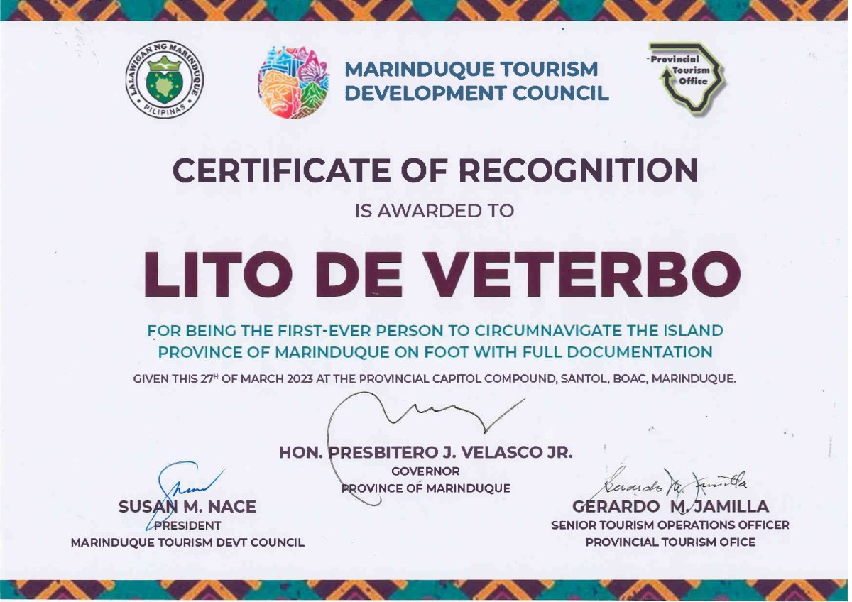 Lito De Veterbo (Mister LNT): First to do a fully documented circumnavigation of Marinduque on ...